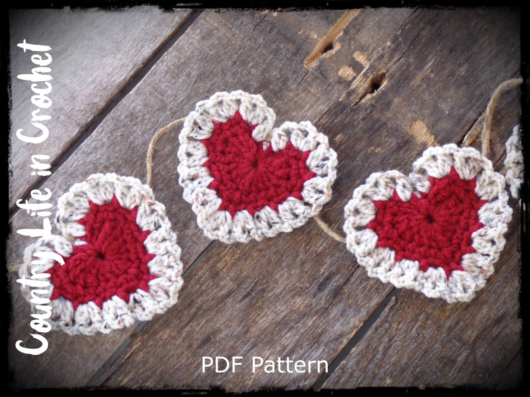 Heart Applique Crochet Pattern, Ruffled Heart Garland, Coaster, Doily ...