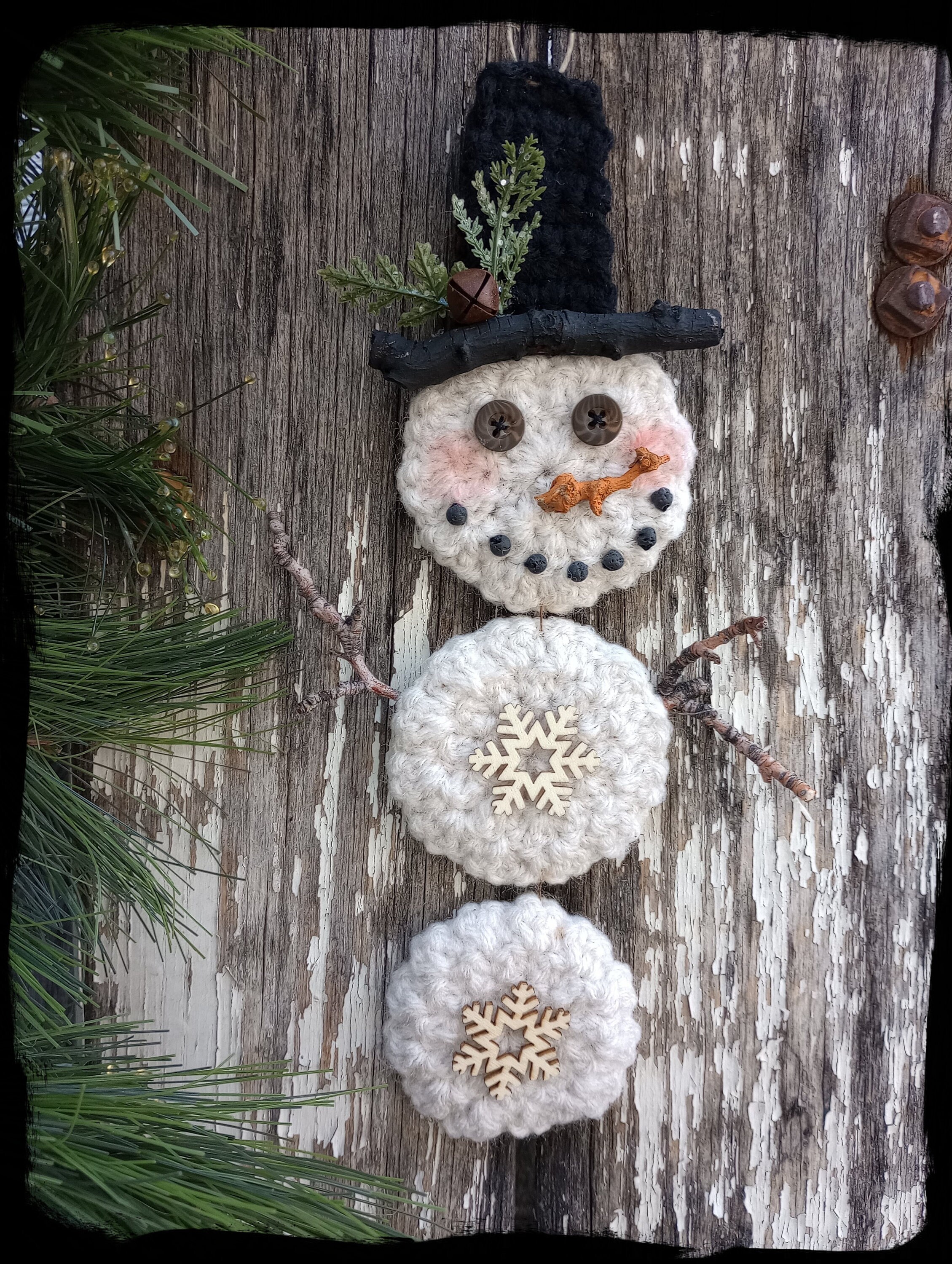 PDF Pattern, Rustic Snowman Christmas Ornaments, Snowmen Crochet ...