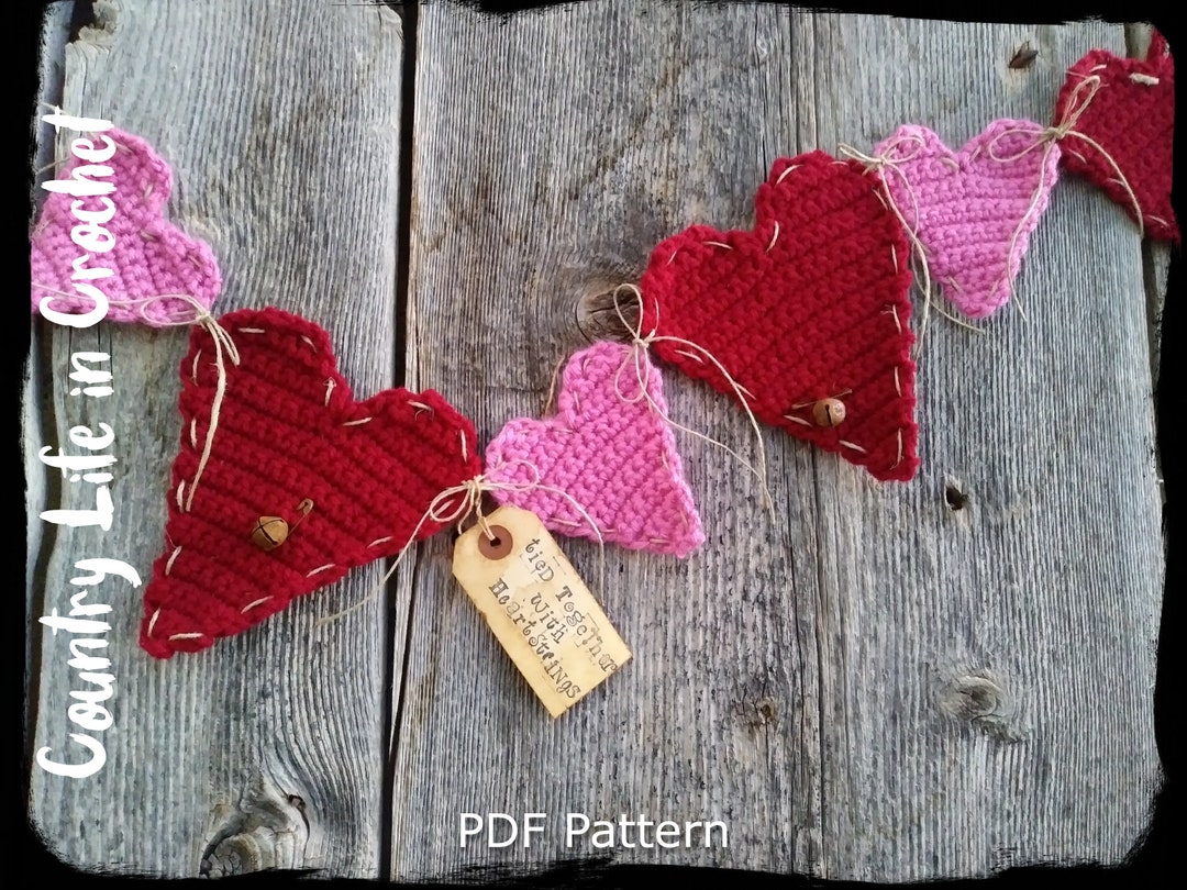 Primitive Heart Crochet Pattern: Valentine's Garland, Coaster (PDF ...