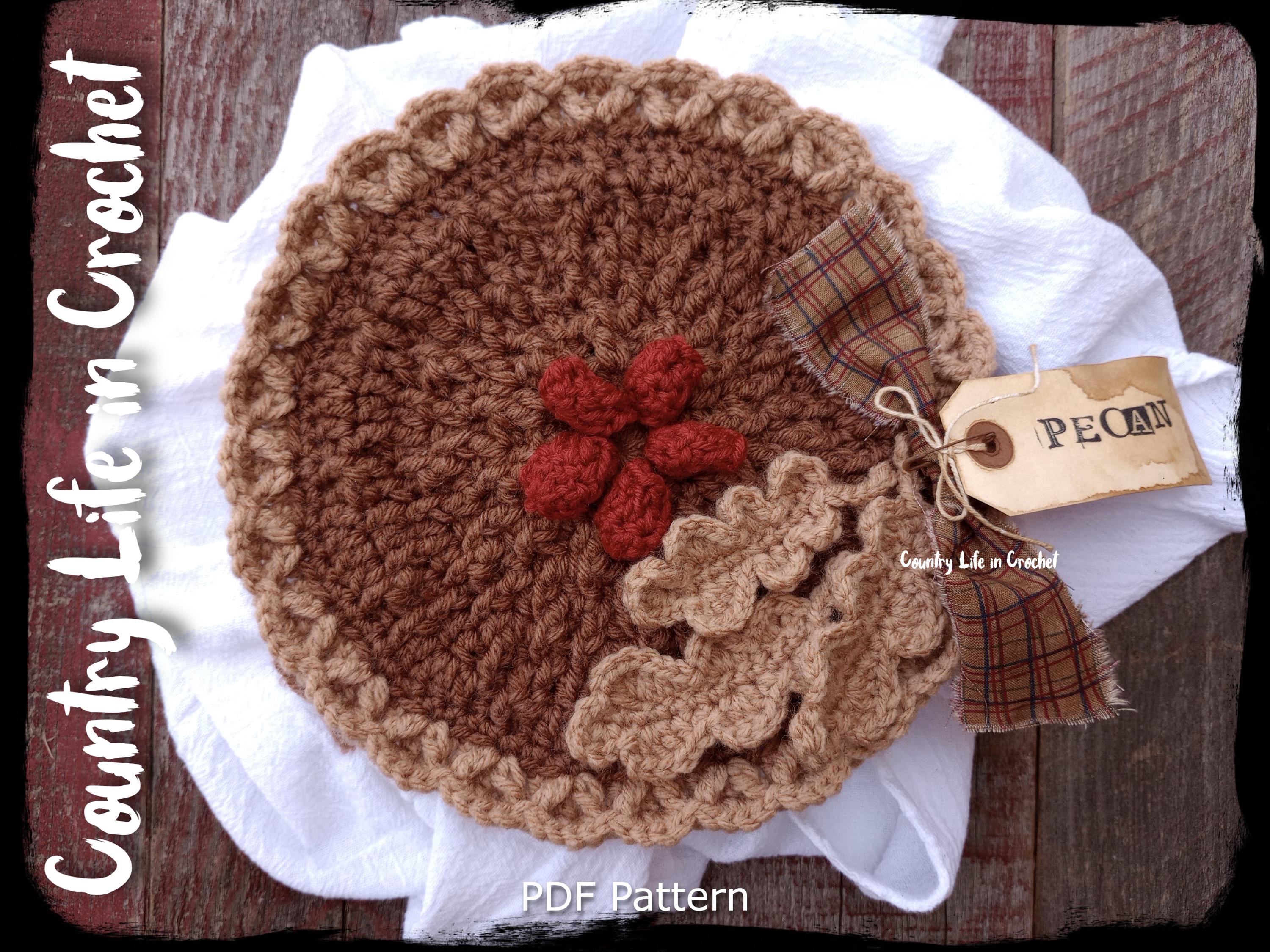 Pecan Pie Potholder Crochet Pattern, Thanksgiving Pie Hot Pad, Country ...