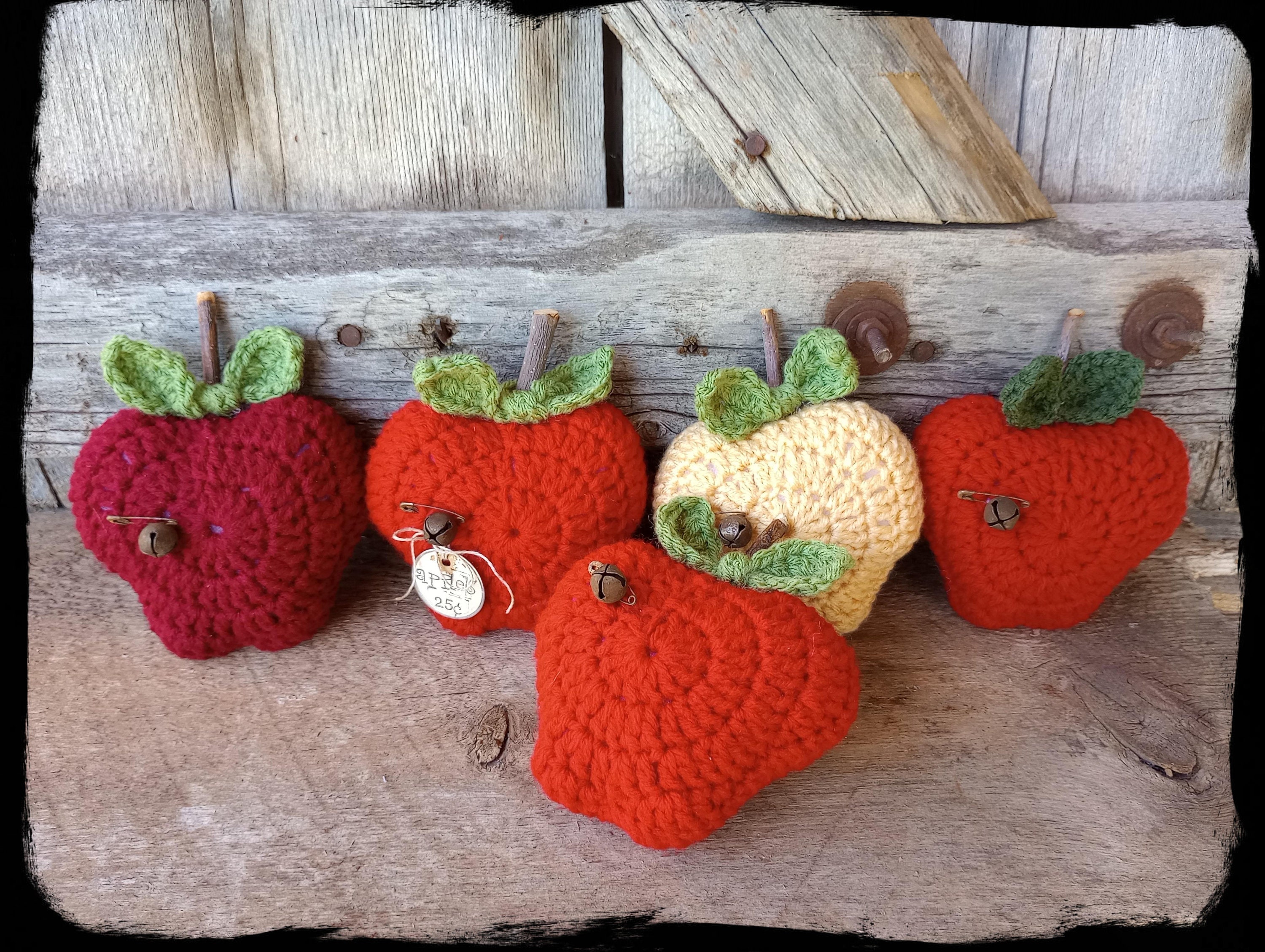 Crochet Apple Bowl Fillers Pattern: Rustic Primitive Ornaments (digital ...