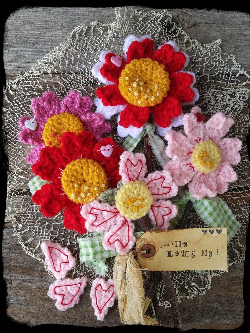 Valentine Crochet Flower Bouquet Pattern: Heart Daisy (PDF Pattern) - Etsy