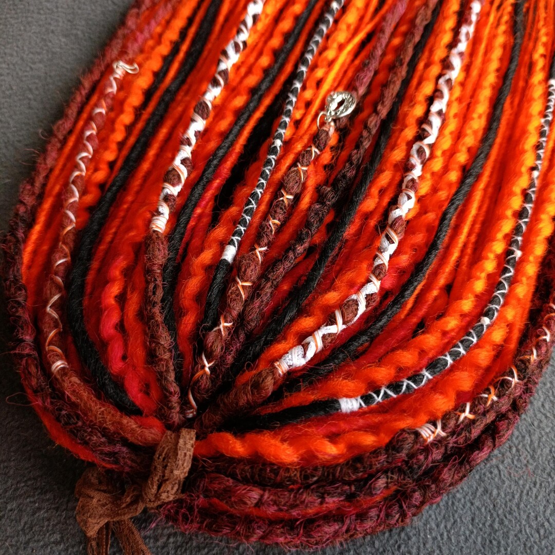 Boho Viking Dreads & Braids – Orange Red Black SE/DE Textured Synthetic ...