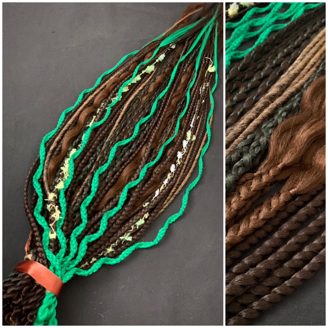 Forest Nymph DE & SE Dreads and Braids, Deep Brown With Emerald Green ...