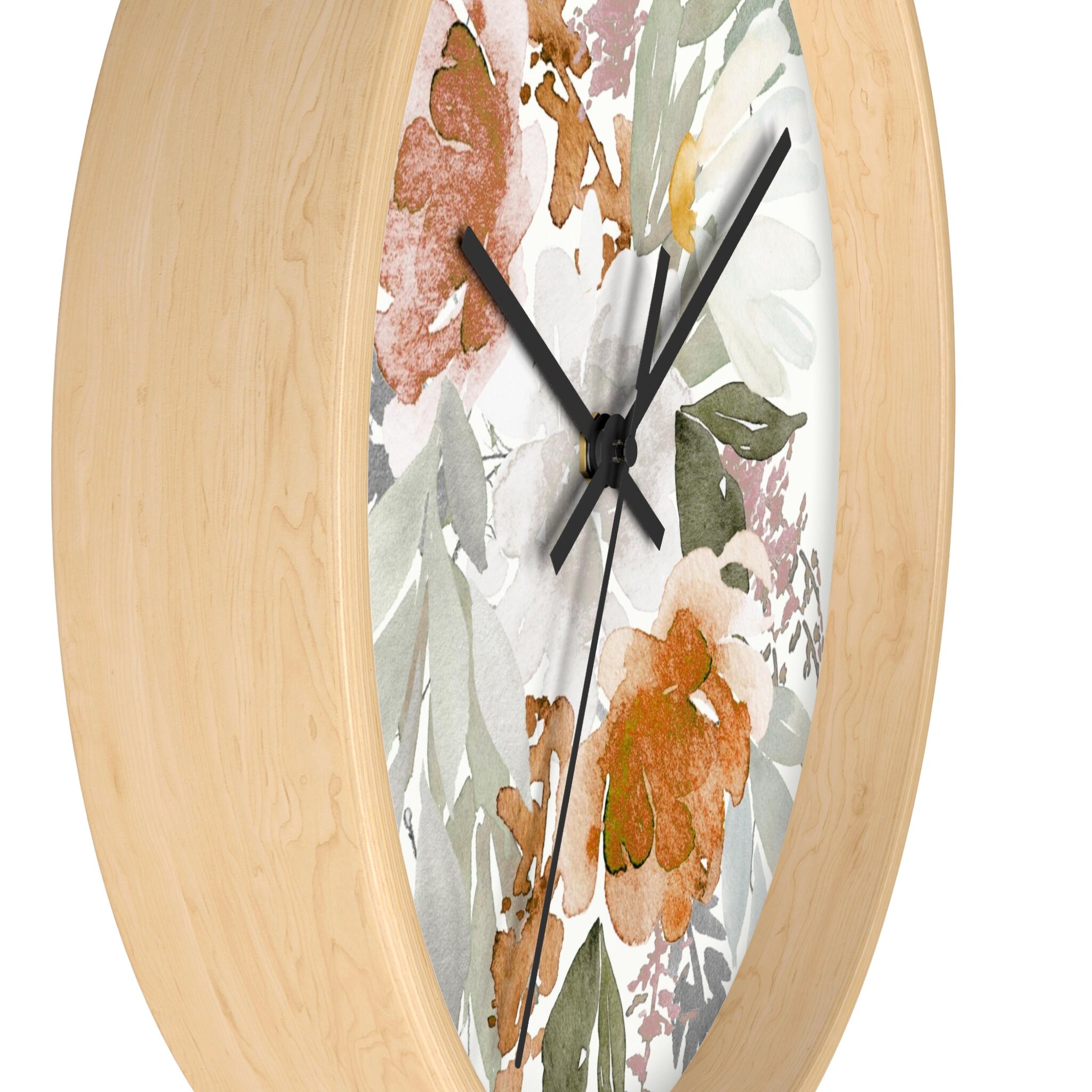 Boho Wooden Wall Clock, Fun, Floral Print Clock, Eclectic Clock ...