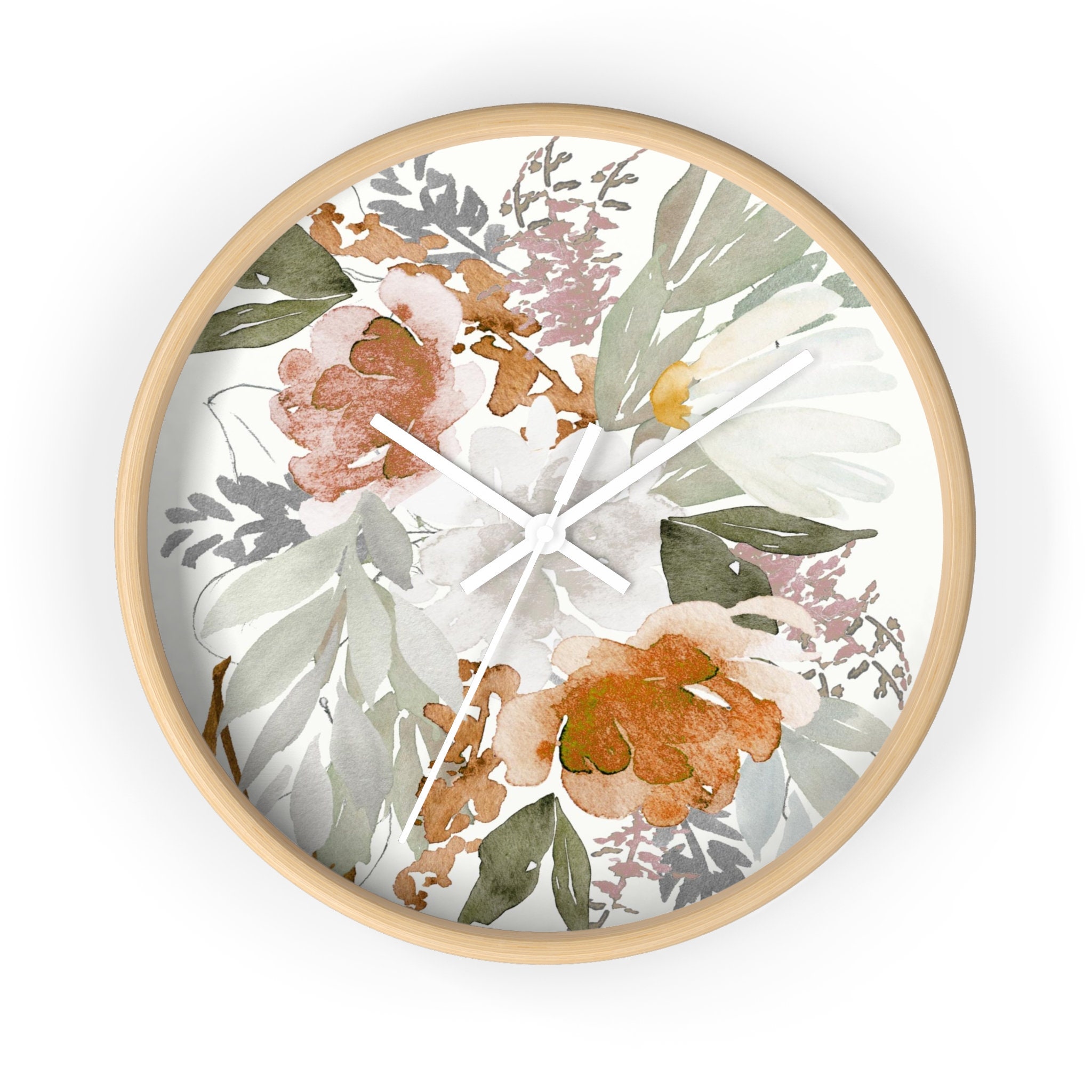 Boho Wooden Wall Clock, Fun, Floral Print Clock, Eclectic Clock ...