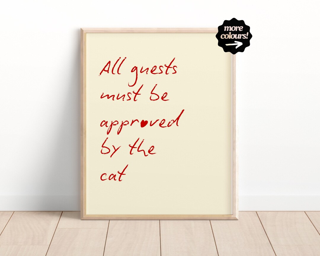 Red Cat Print, Cat Lover Wall Art, Funny Minimalist Cat Owner, Trendy ...