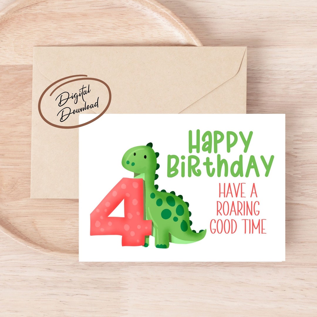 Happy Fourth Birthday Digital Greeting Card, Printable Card, Birthday ...