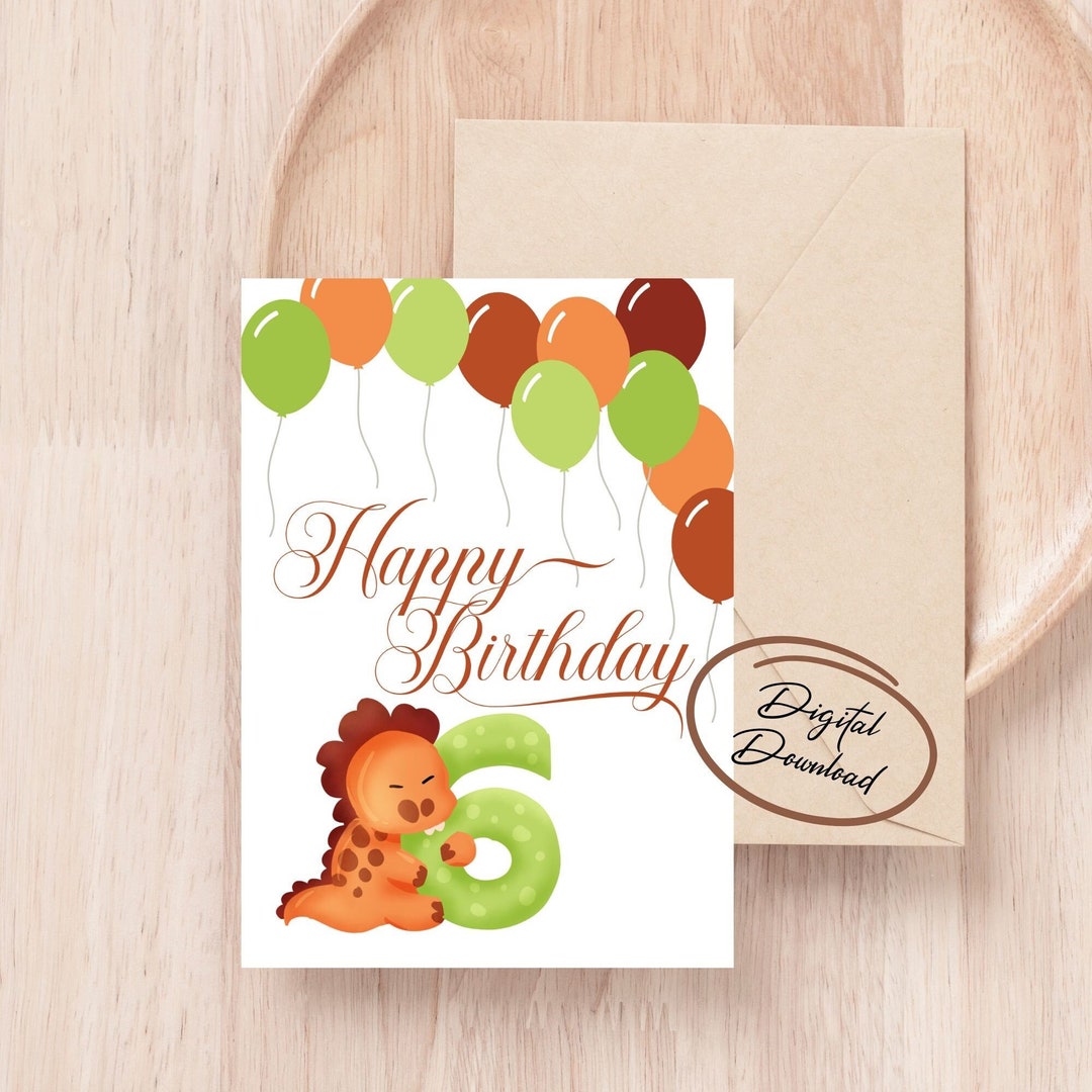 Happy Sixth Birthday Digital Greeting Card, Printable Card, Birthday ...