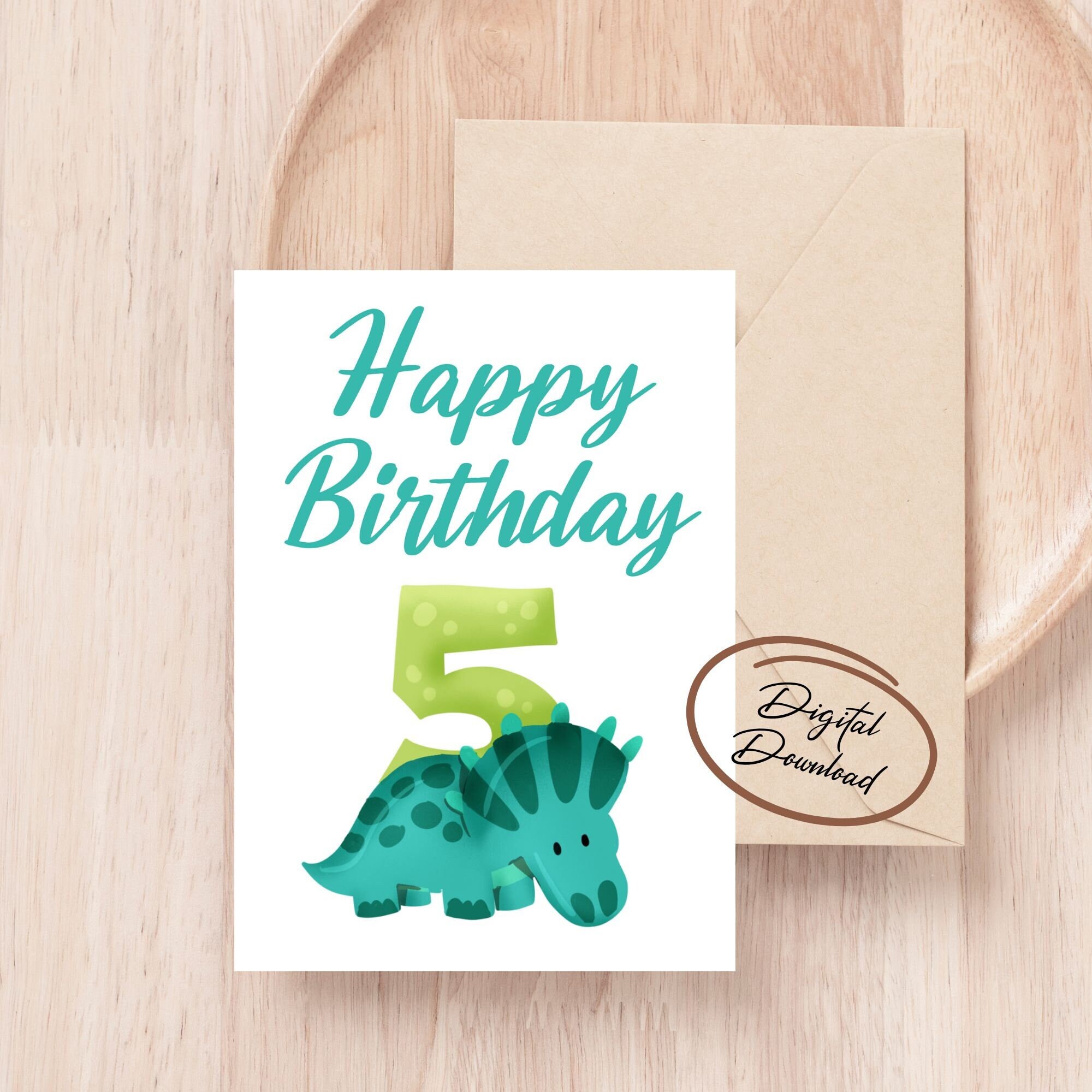 Happy Fifth Birthday Digital Greeting Card, Printable Card, Birthday ...