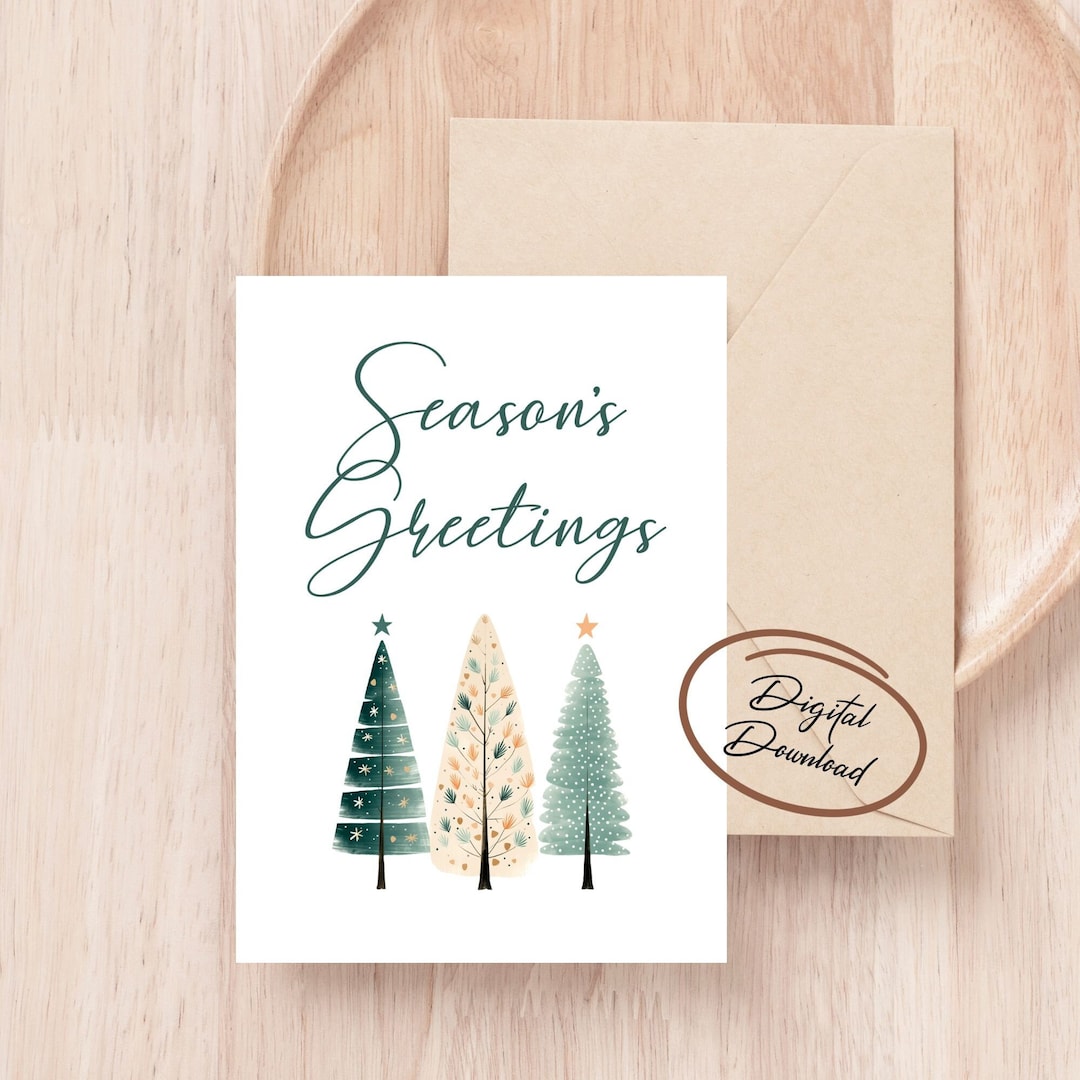 Season's Greetings Digital Greeting Card, Printable Card, Holiday Card ...