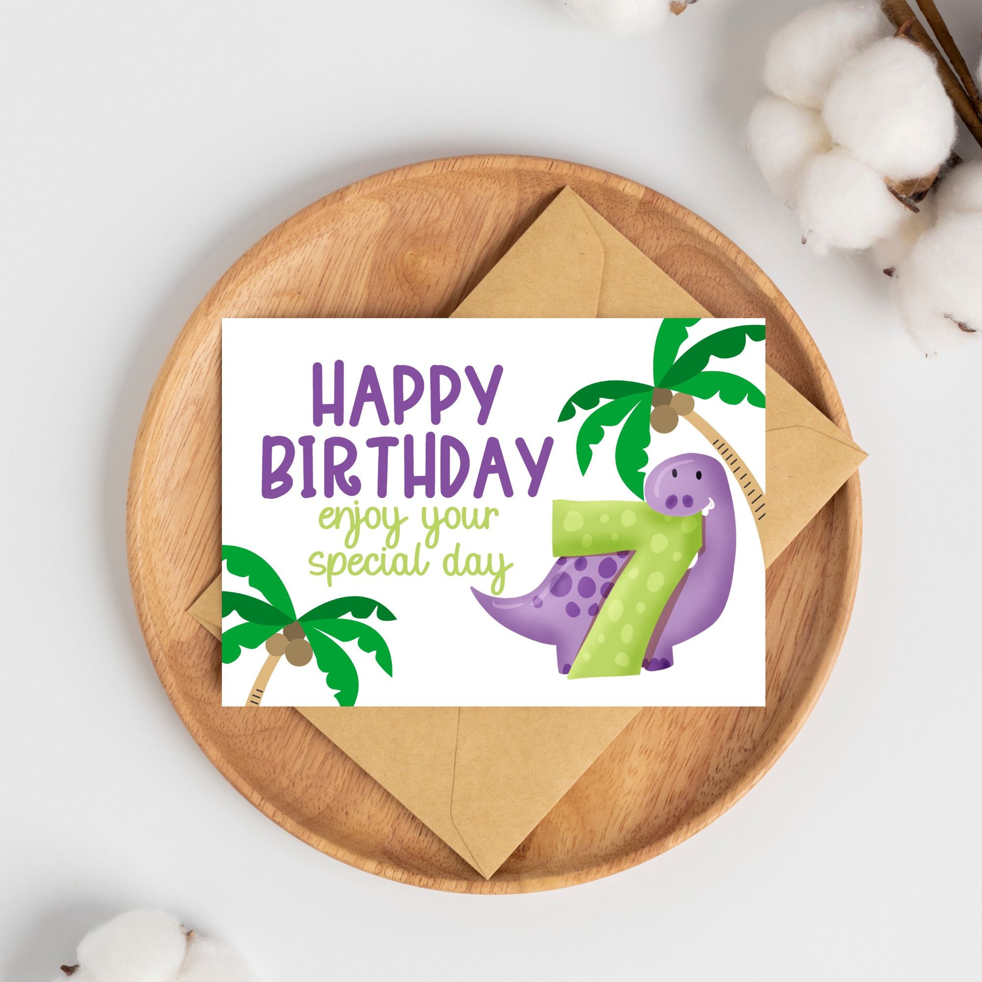 Happy Seventh Birthday Digital Greeting Card, Printable Card, Birthday ...