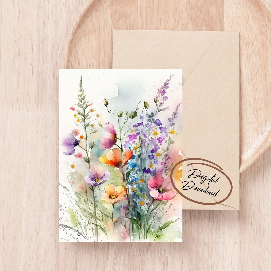 Any Occasion Digital Greeting Card, Printable Card, Wildflowers Card ...