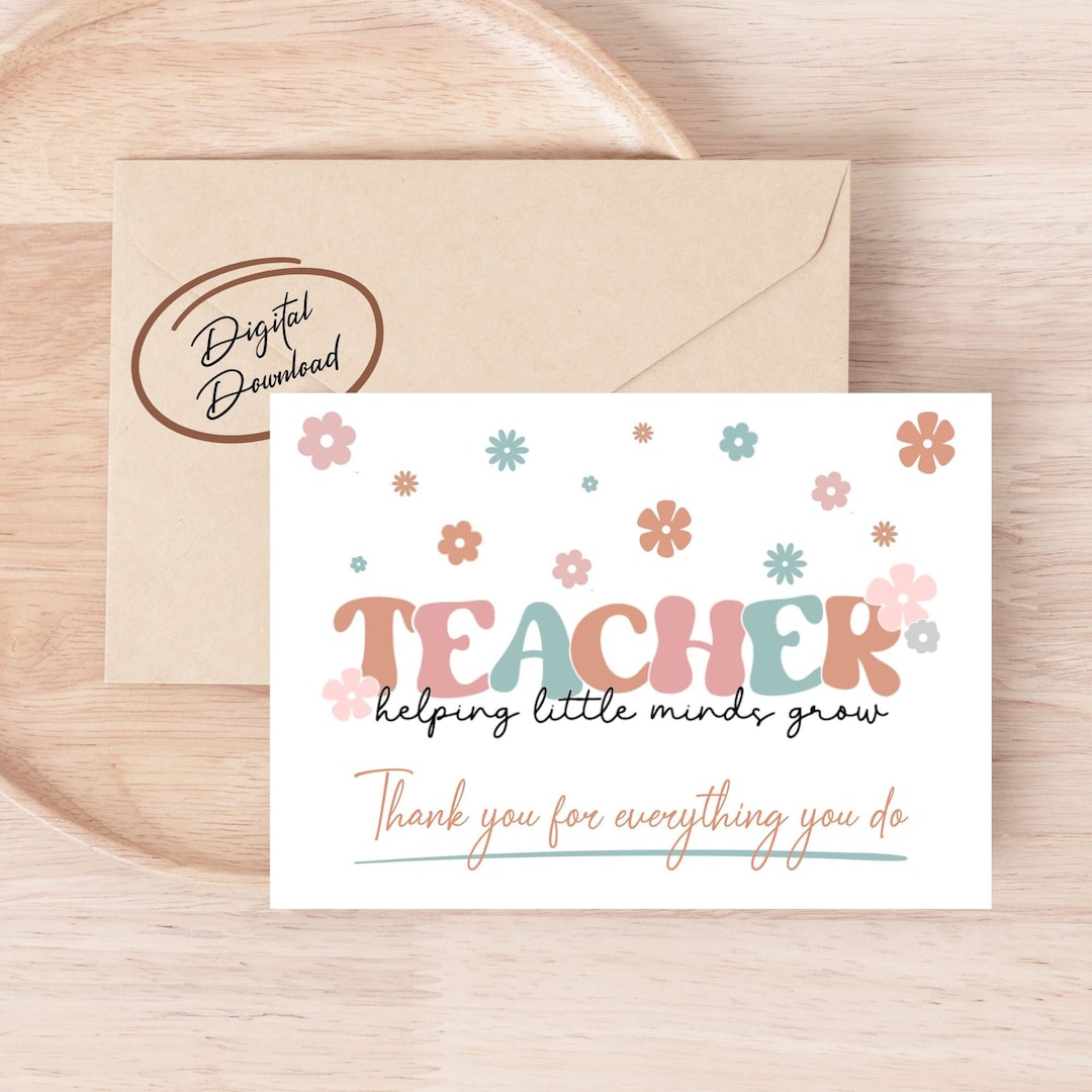 Teacher Digital Greeting Card, Printable Card, Instant Download, Blank ...