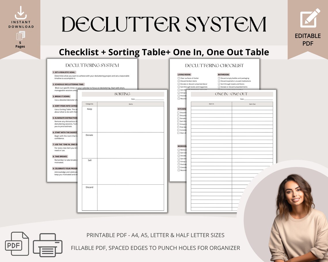 Editable Declutter Planner, Declutter Chechlist, Printable Declutter ...