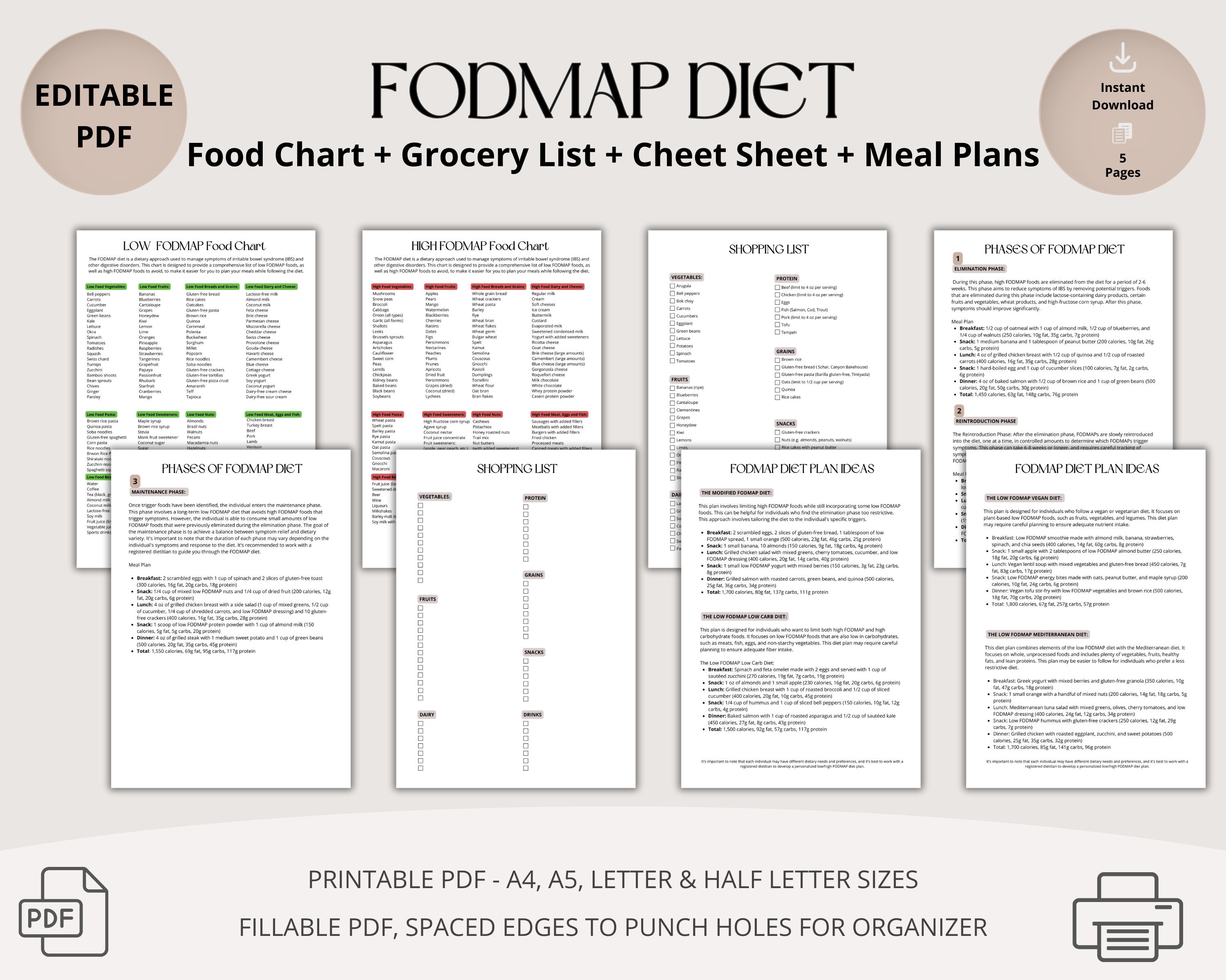 Fodmap Diet and Editable Grocery List Printable PDF Low - Etsy Canada