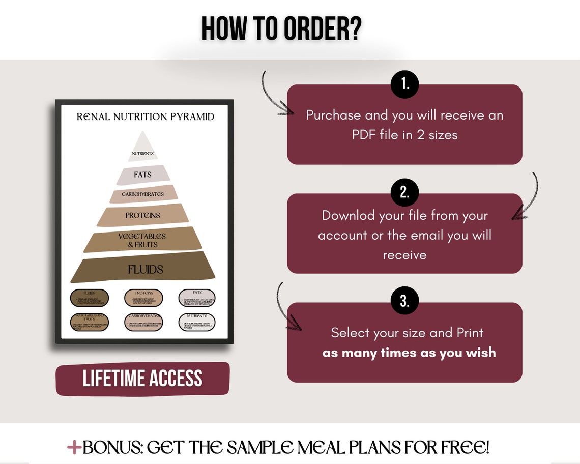Renal Nutrition Pyramid Printable Wall Art, Kidney Diet PDF, Kidney ...