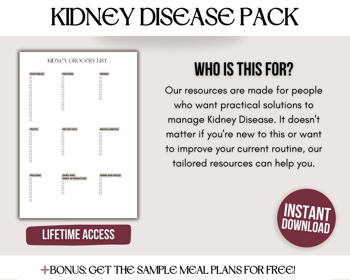 Kidney Diet and Grocery List Printable PDF, Kidney Disease Printable ...