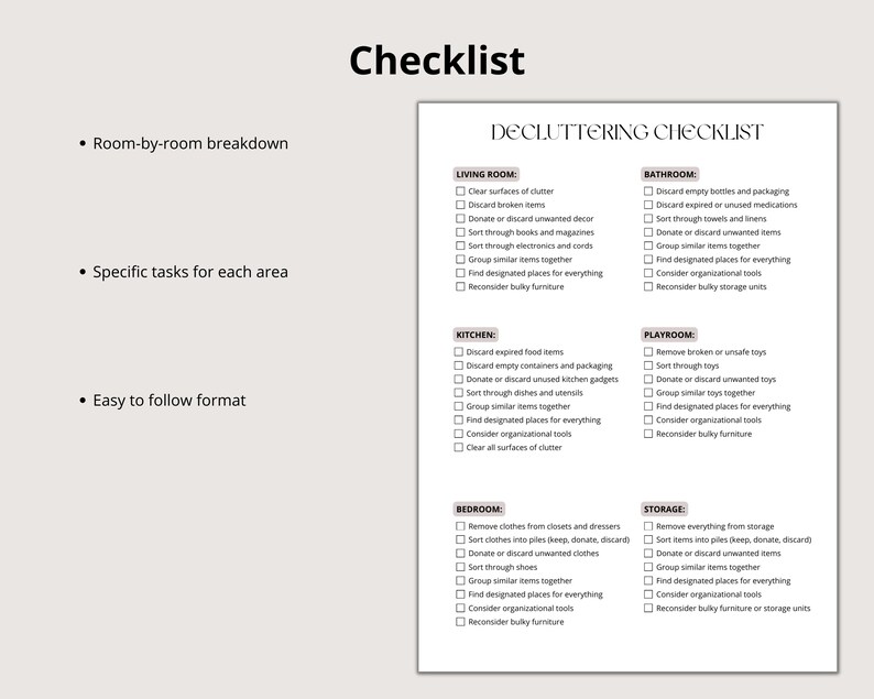 Editable Declutter Planner Declutter Chechlist Printable Declutter