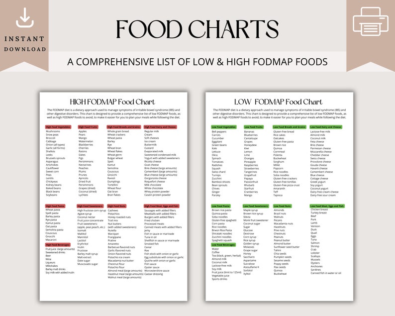 Fodmap Diet and Editable Grocery List Printable PDF Low - Etsy