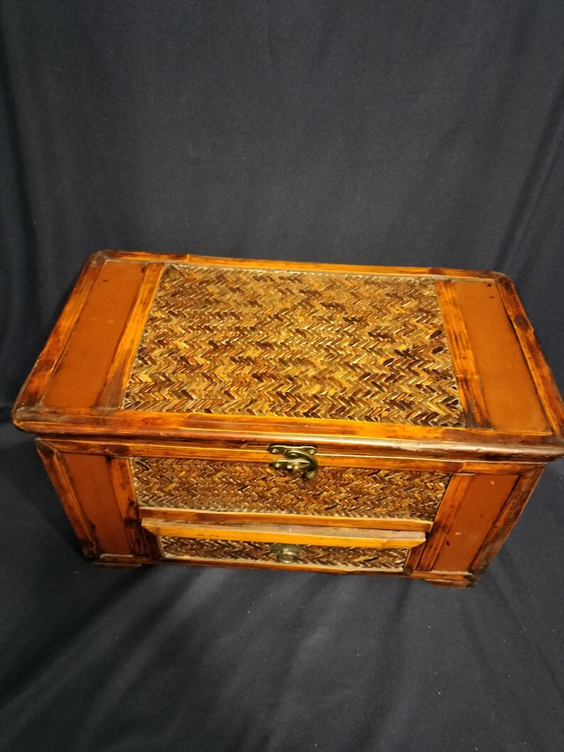 Vintage Bamboo And Wicker Chest Etsy