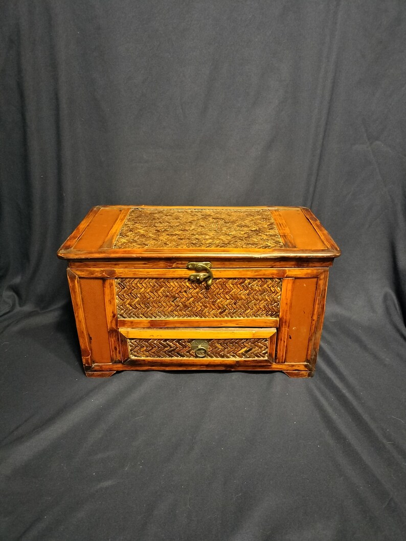Vintage Bamboo And Wicker Chest Etsy