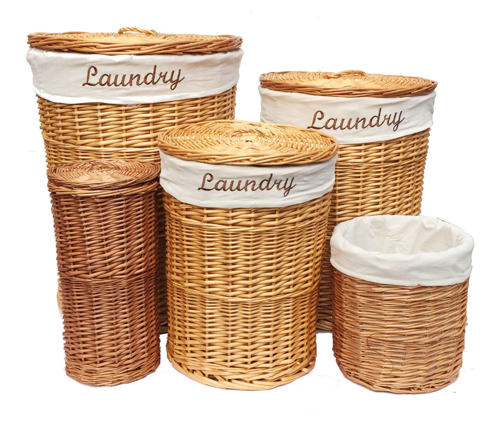 Wicker Round Laundry Basket Bin Toilet Roll Holder Hamper With Cotton ...