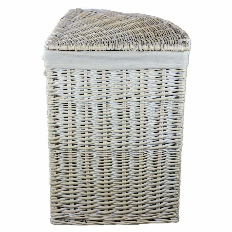 White Wash Corner Wicker Laundry Basket Linen Lined Washing - Etsy