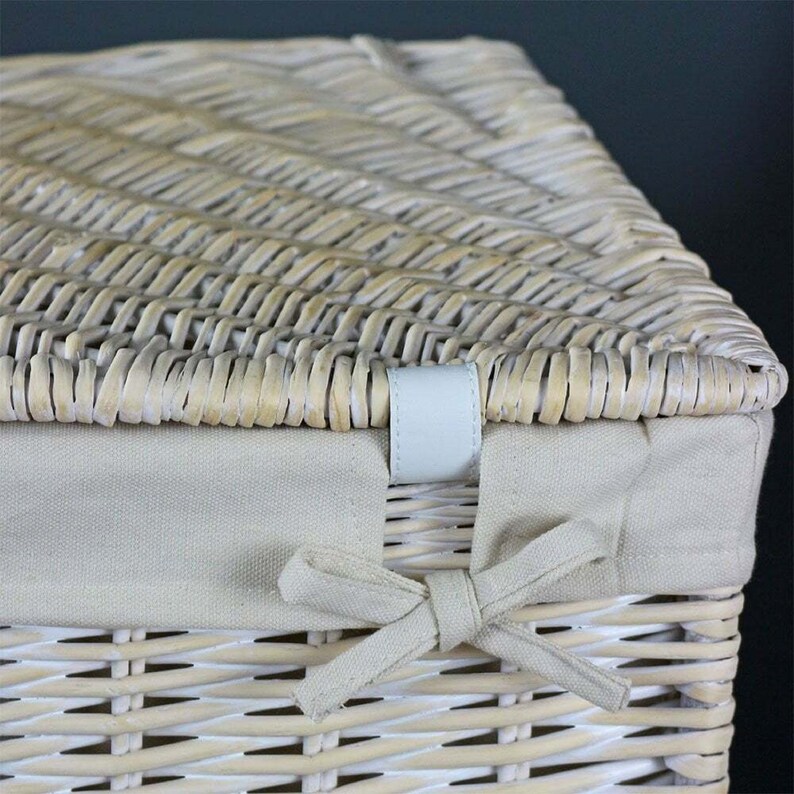 White Wash Corner Wicker Laundry Basket Linen Lined Washing - Etsy