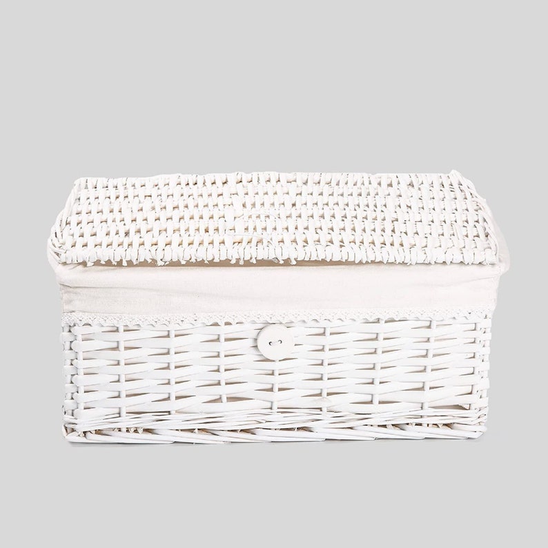 White Wicker Storage Basket With Lid Woven Hamper Basket Christmas Gift ...