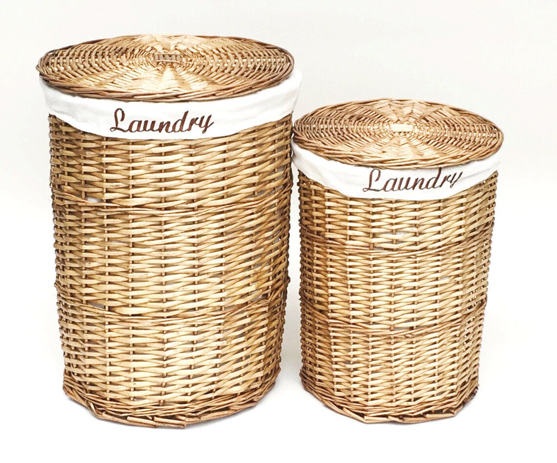 Wicker Round Laundry Basket Bin Toilet Roll Holder Hamper With Cotton ...
