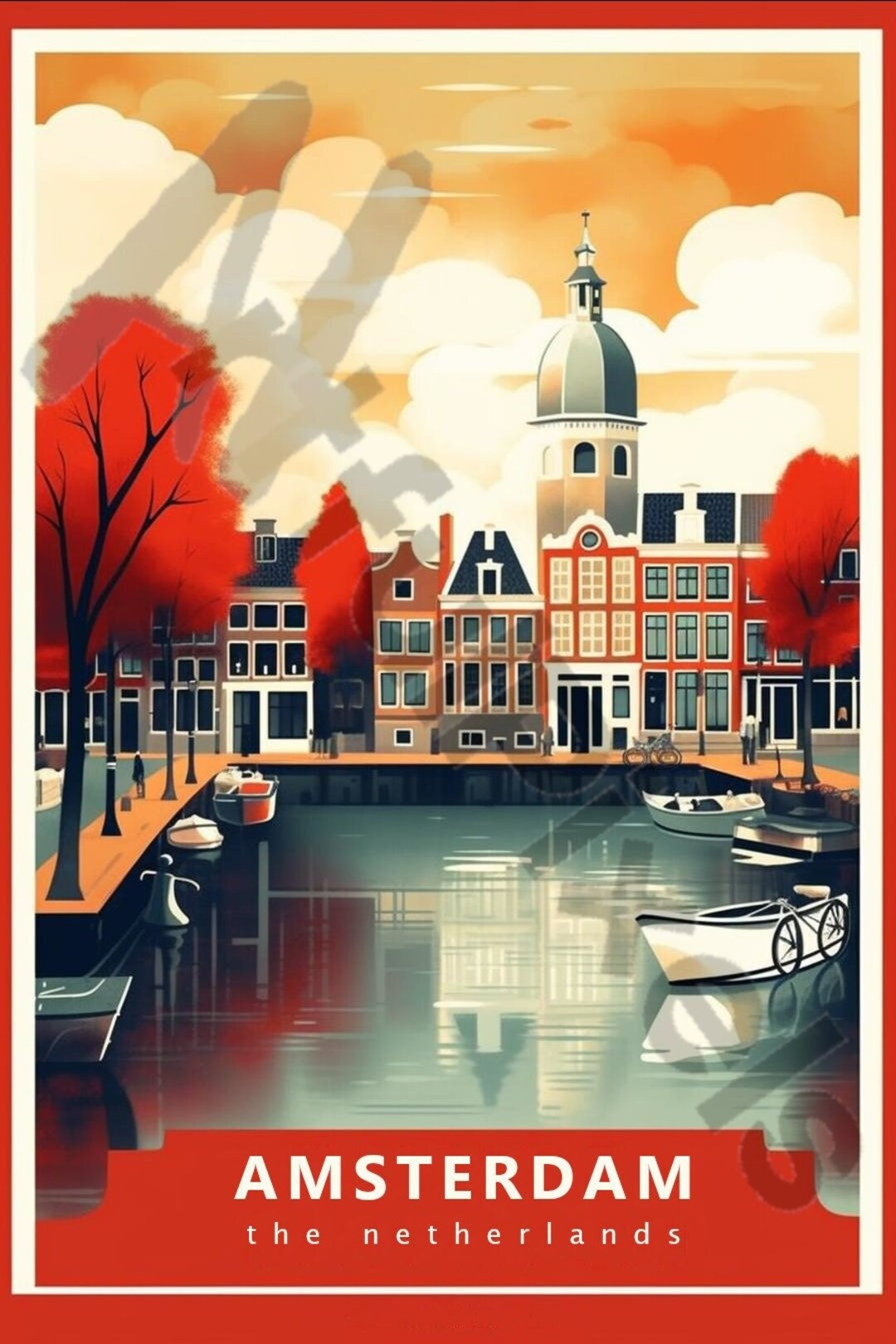 Amsterdam 1950s Vintage Travel Poster - Collage Art - Dutch Modernism ...