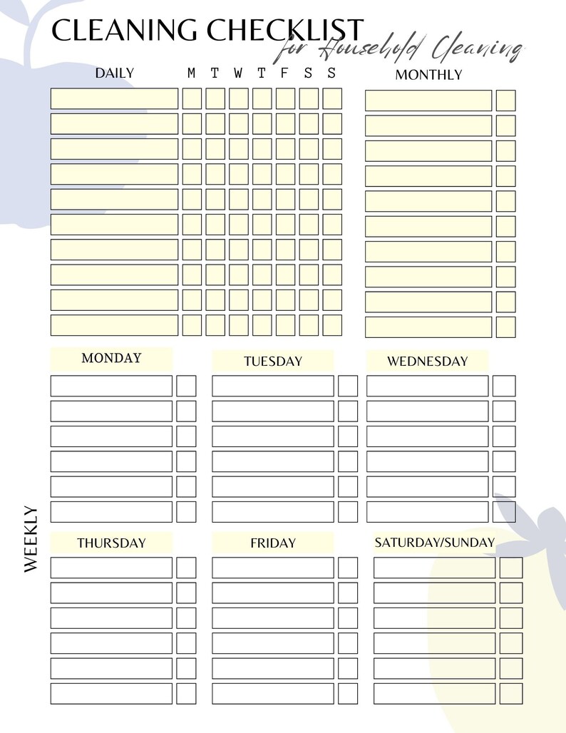 EDITABLE Cleaning Checklist, Cleaning Schedule Template, Spring ...