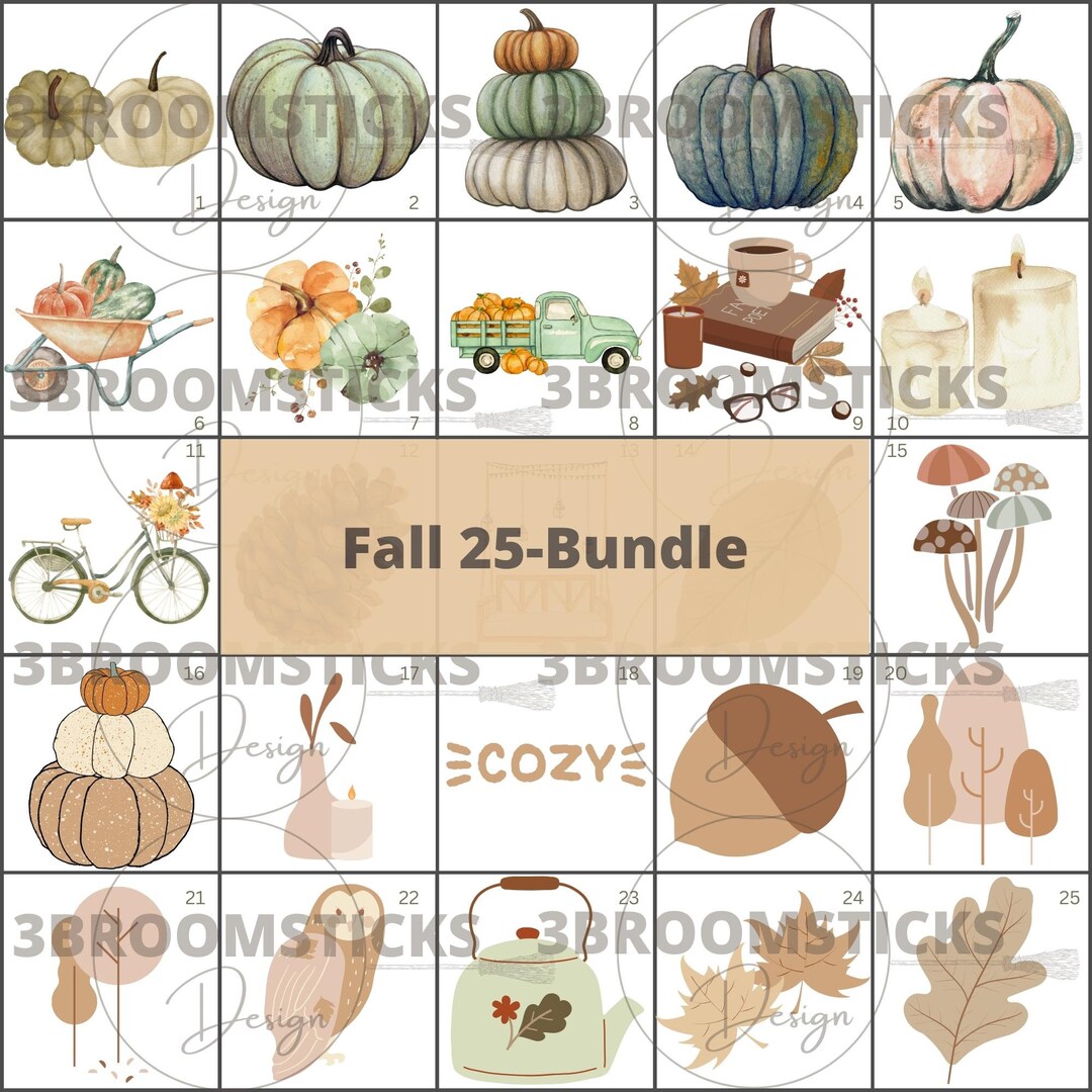 Clipart Fall SVG Bundle, Rustic Artful Autumn Designs, Cozy Fall ...