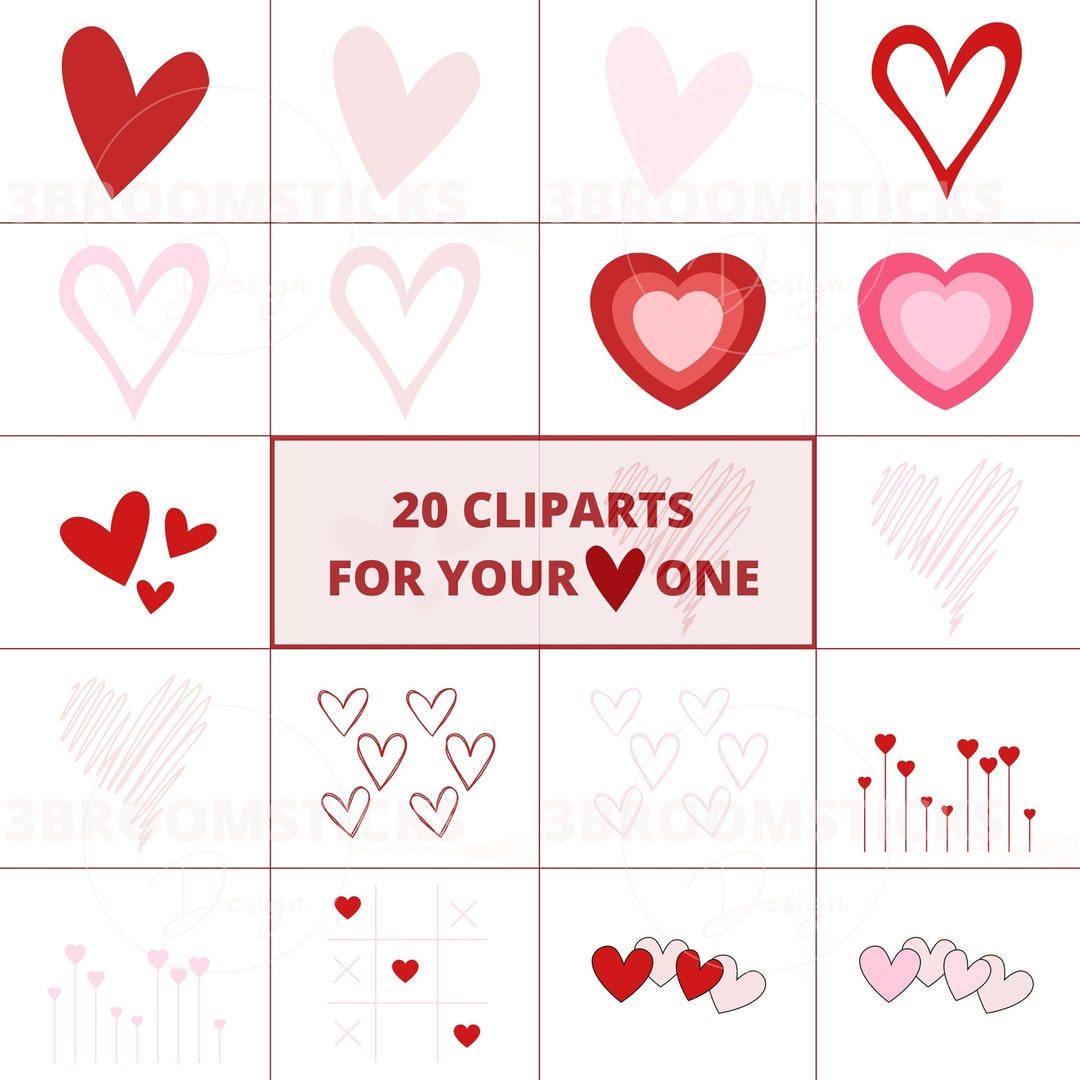 20 Valentines Hearts Clipart, Heart SVG Bundle, Pink Artful Valentines ...