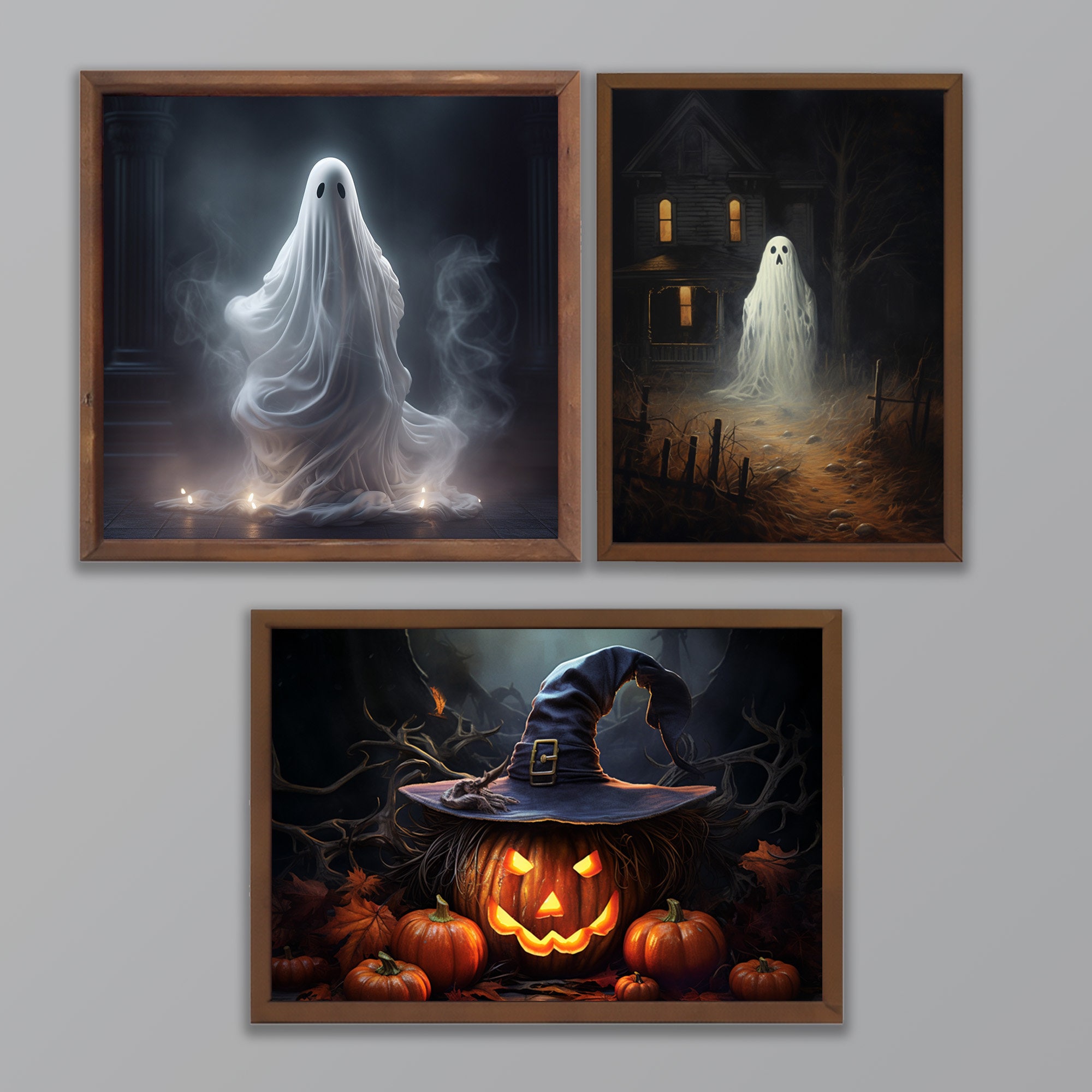 Ghost Paintings Halloween SET of 10 Art Prints, Halloween Ghostly ...