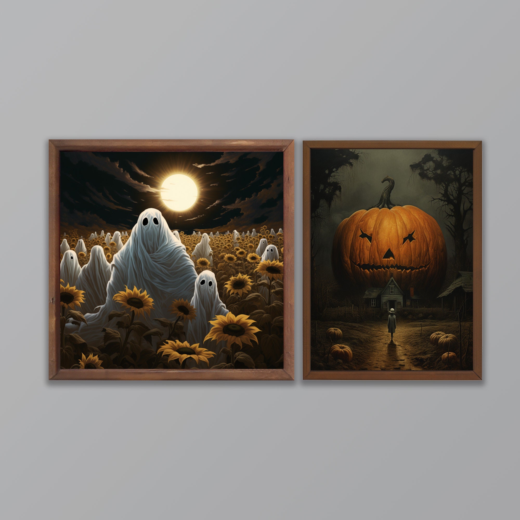Ghost Paintings Halloween SET of 10 Art Prints, Halloween Ghostly ...