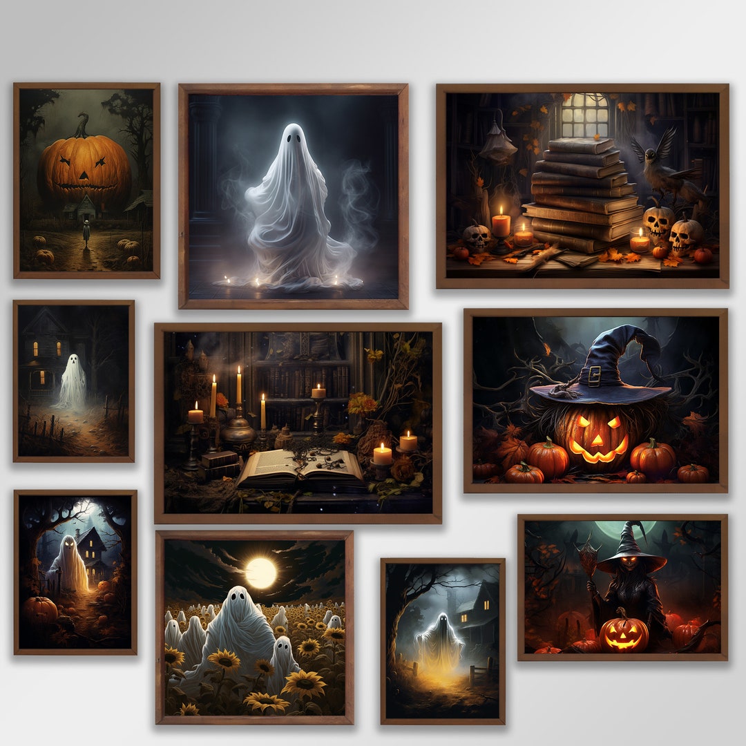 Ghost Paintings Halloween SET of 10 Art Prints, Halloween Ghostly ...