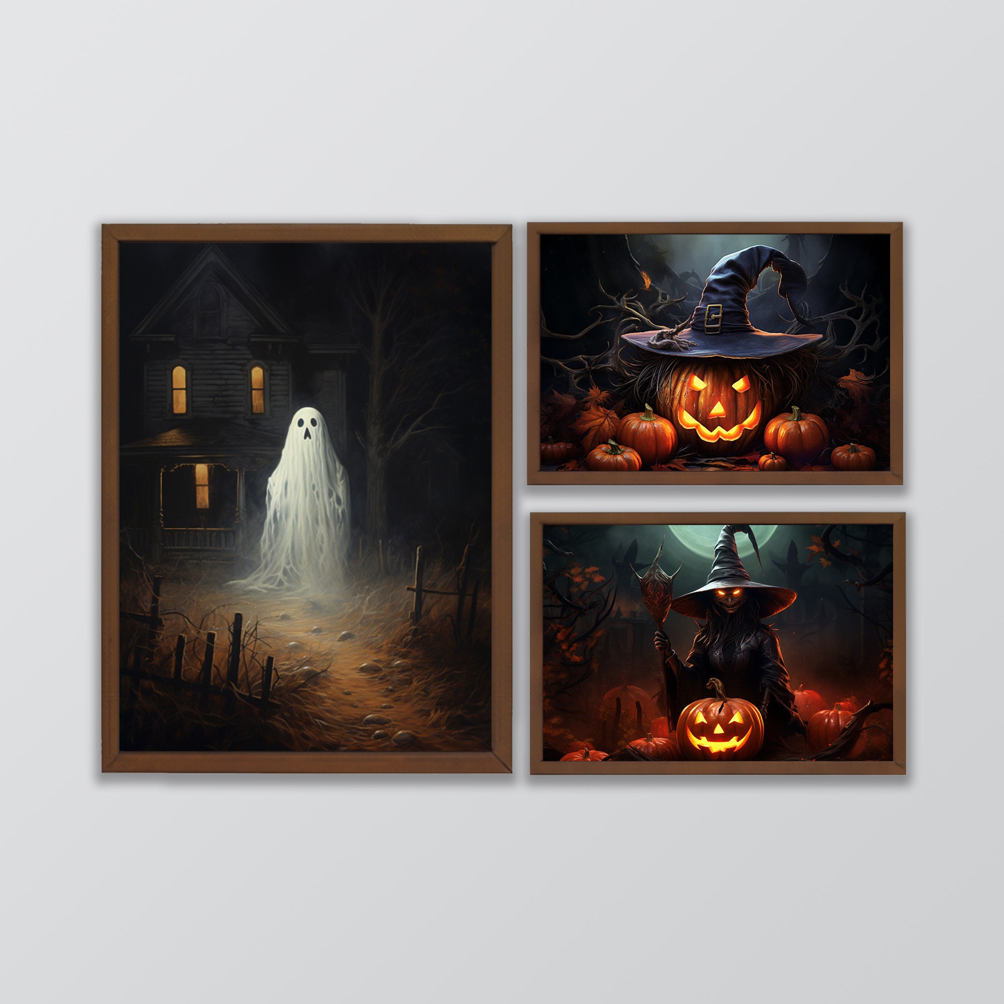 Ghost Paintings Halloween SET of 10 Art Prints, Halloween Ghostly ...