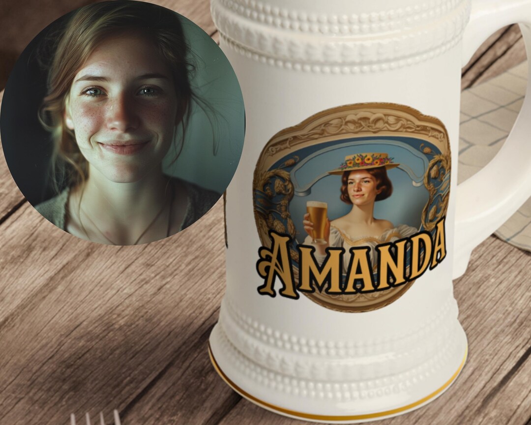 Custom Women's Portrait Beer Mug - Birthday Gift - Custom Beer Stein ...