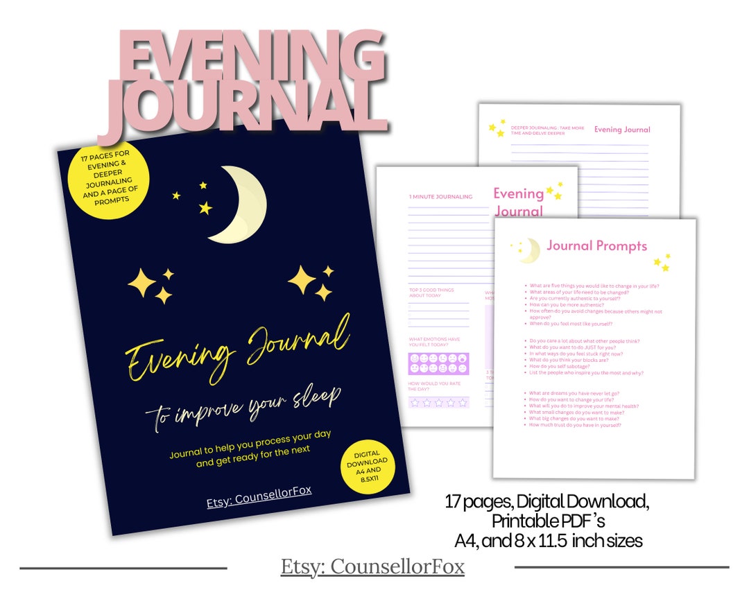 One Minute Bed Time Journal, Evening Reflection Journal, A4, Pdf ...