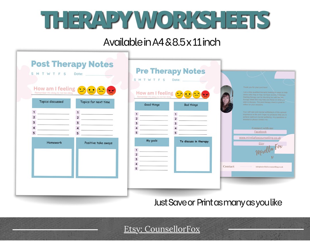 Therapy Session Worksheets, Post Therapy Worksheet, Pre Therapy ...
