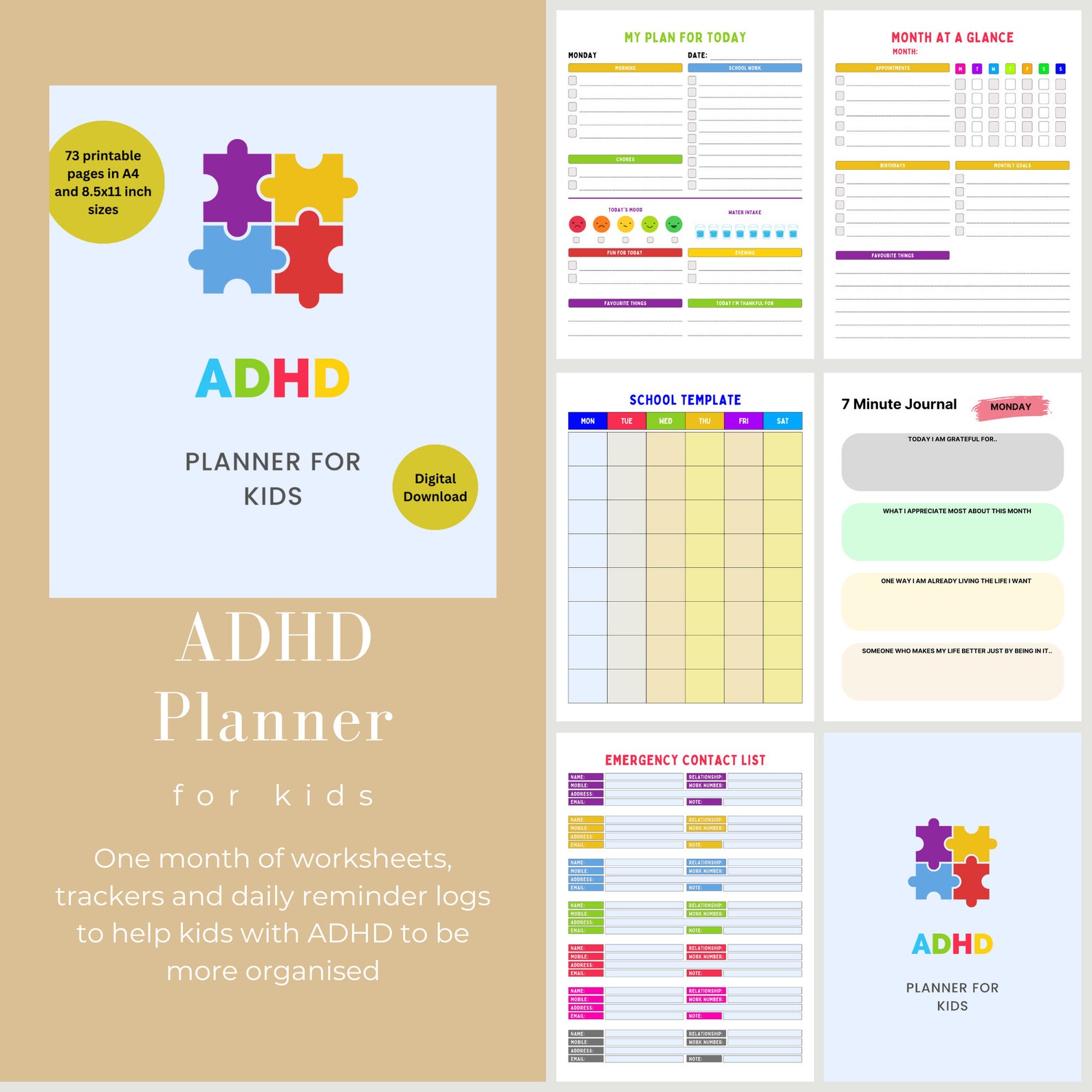 ADHD Planner Printable, Printable Planner, Planner for Kids, Kids With ...