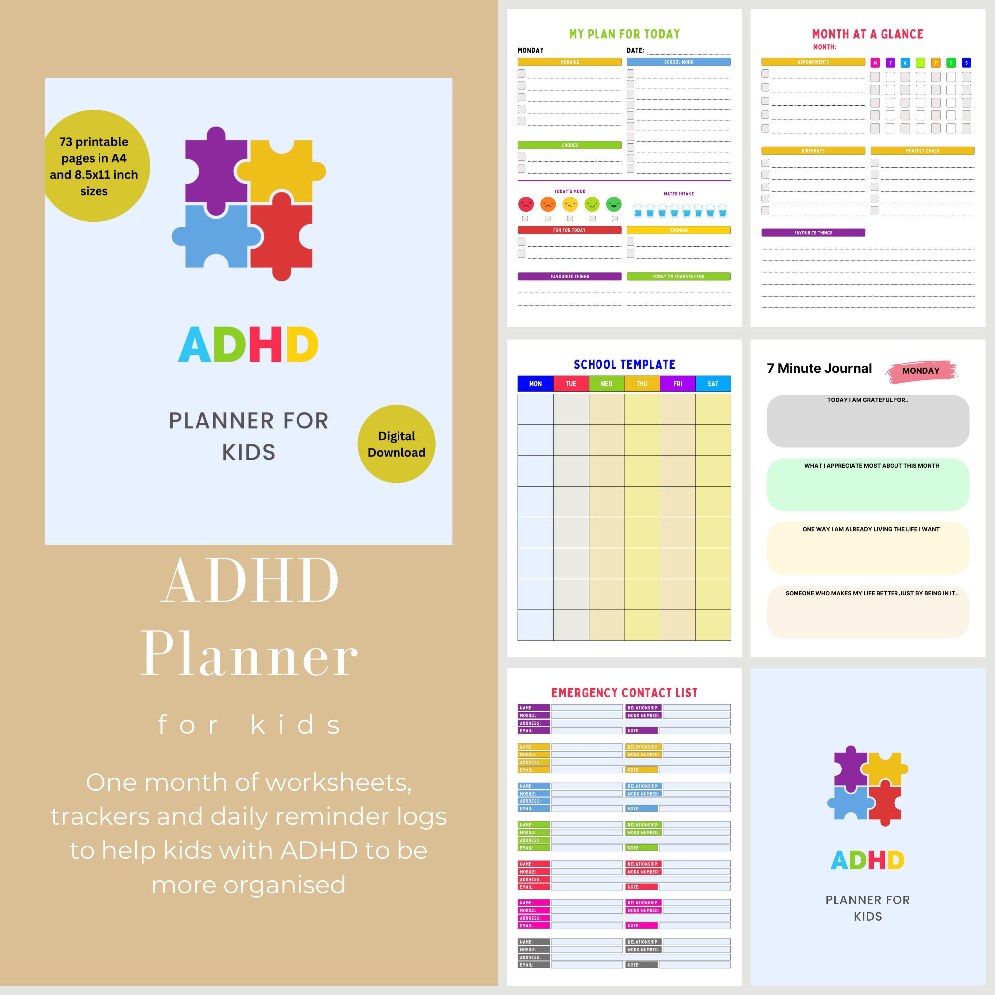 ADHD Planner Printable, Printable Planner, Planner for Kids, Kids With ...