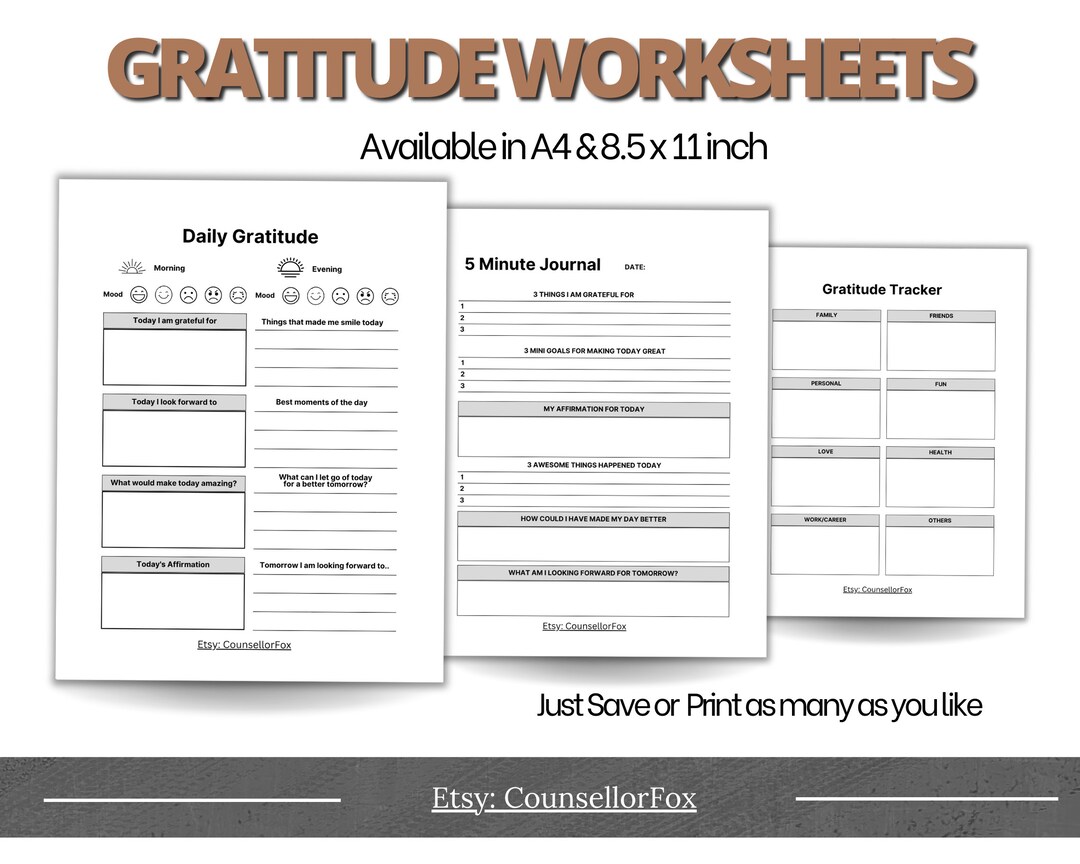 Daily Gratitude Journal, Printable Pdf, A4 and 8.5 X 11 Inch, Self Care ...