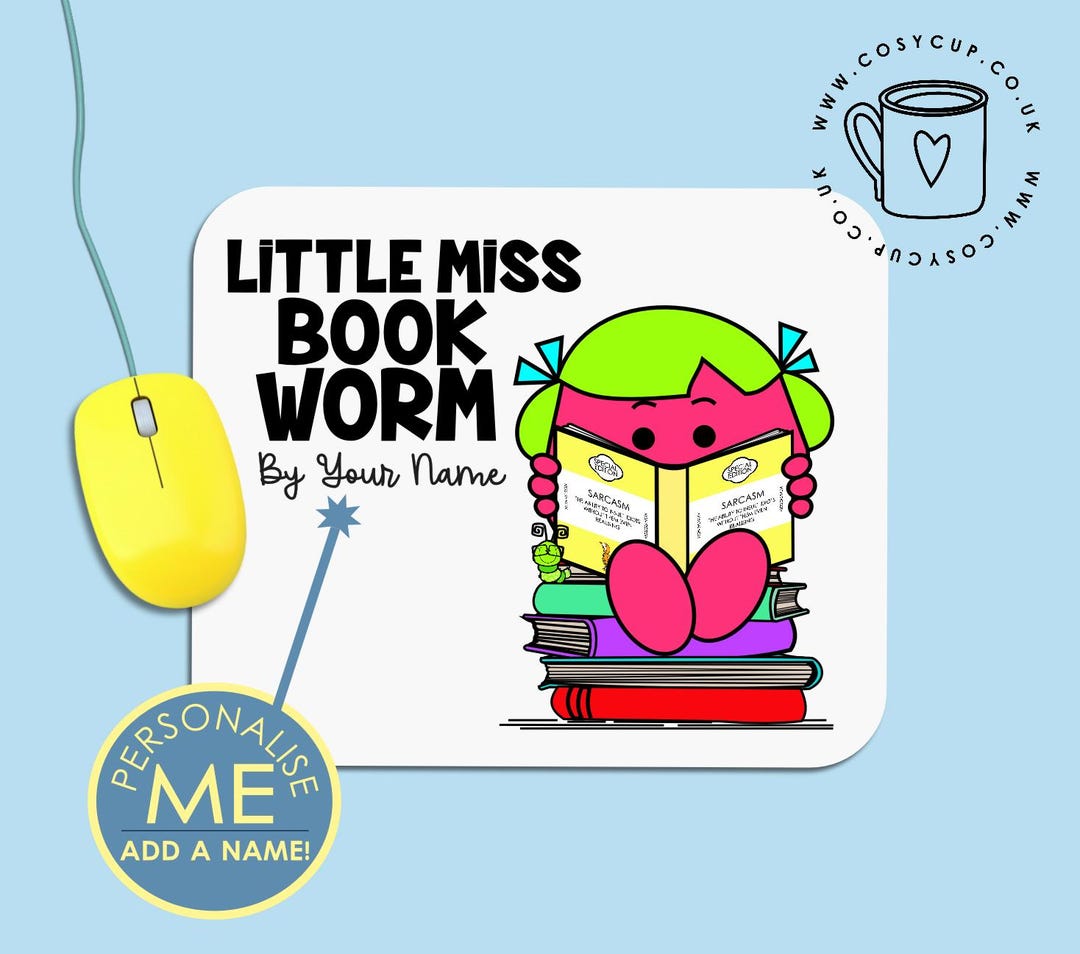 Mouse Mat, Little Miss Bookworm, Mr Men Inspired Design, Gift for Her ...