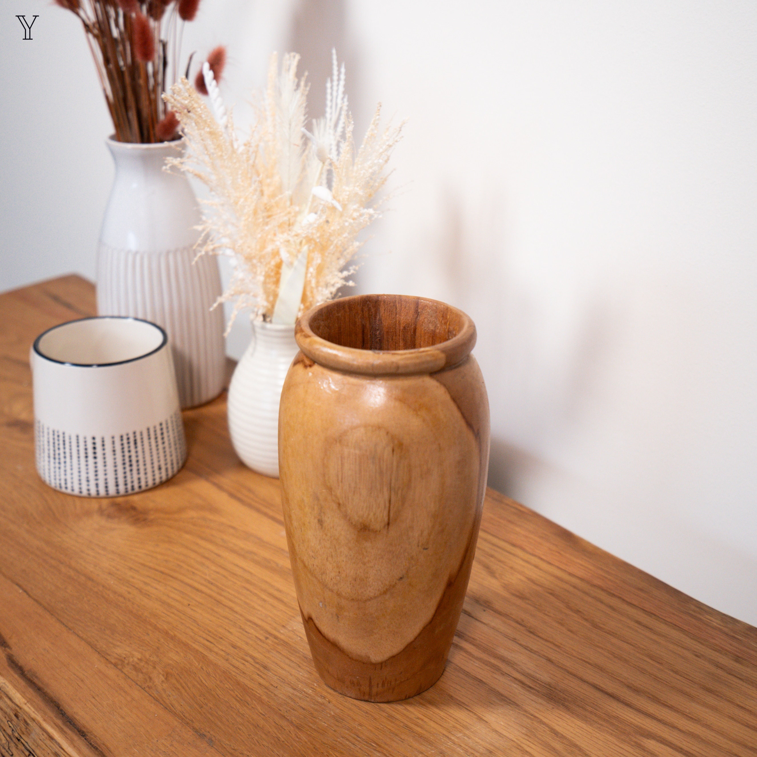 Teak Wooden Vase Rustic Vase Decorative Vase Wood Vase Solid Wood Vase ...