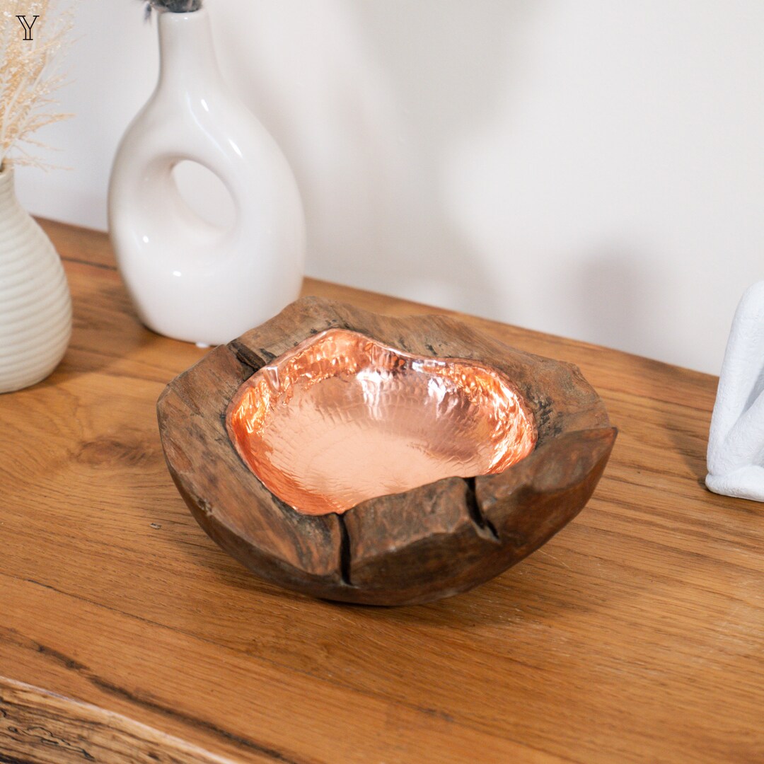Root Wood Bowl Copper Inlay Wooden Bowl Rustic Bowl Decorative Bowl ...