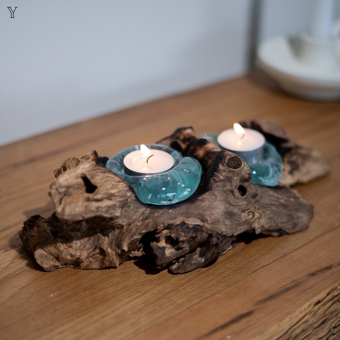 Melted Glass on Wood Melted Glass Driftwood Glass Rustic Decor Recycled ...