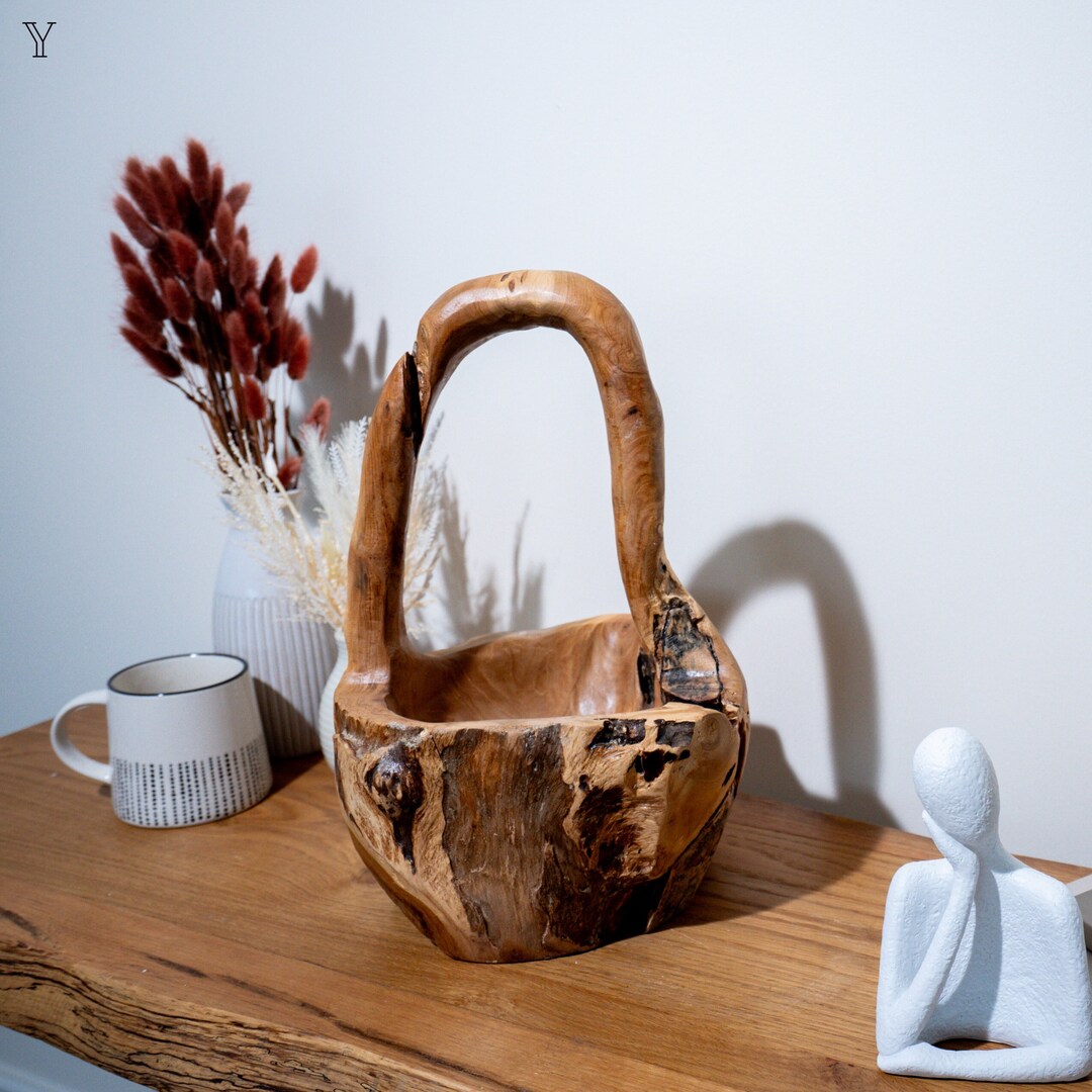 Large Teak Root Wood Basket Rustic Bowl Handcarved Bowl Housewarming ...